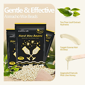 Wax Beads for Hair Removal, ANREACHO 10.5oz Waxing Beads At Home Hard Wax Beads Beans for hair removal Kit Brazilian Bikini Face Eyebrow Back Chest Legs waxing with 10pcs Spatulas