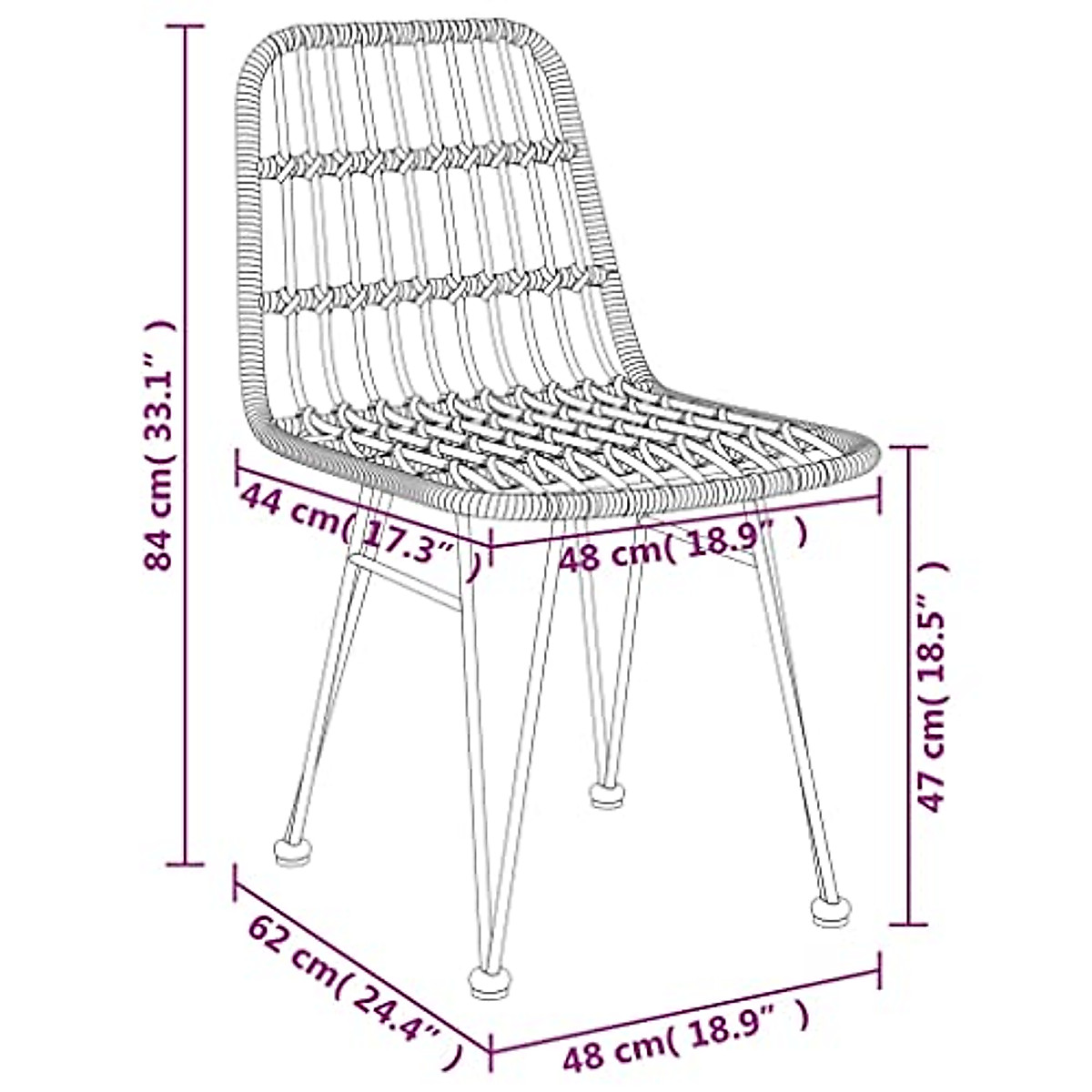 vidaXL 2X Patio Chairs Garden Outdoor Lawn Terrace Balcony Backyard Dining Dinner Dinette Sitting Chair Seat Seating Furniture PE Rattan