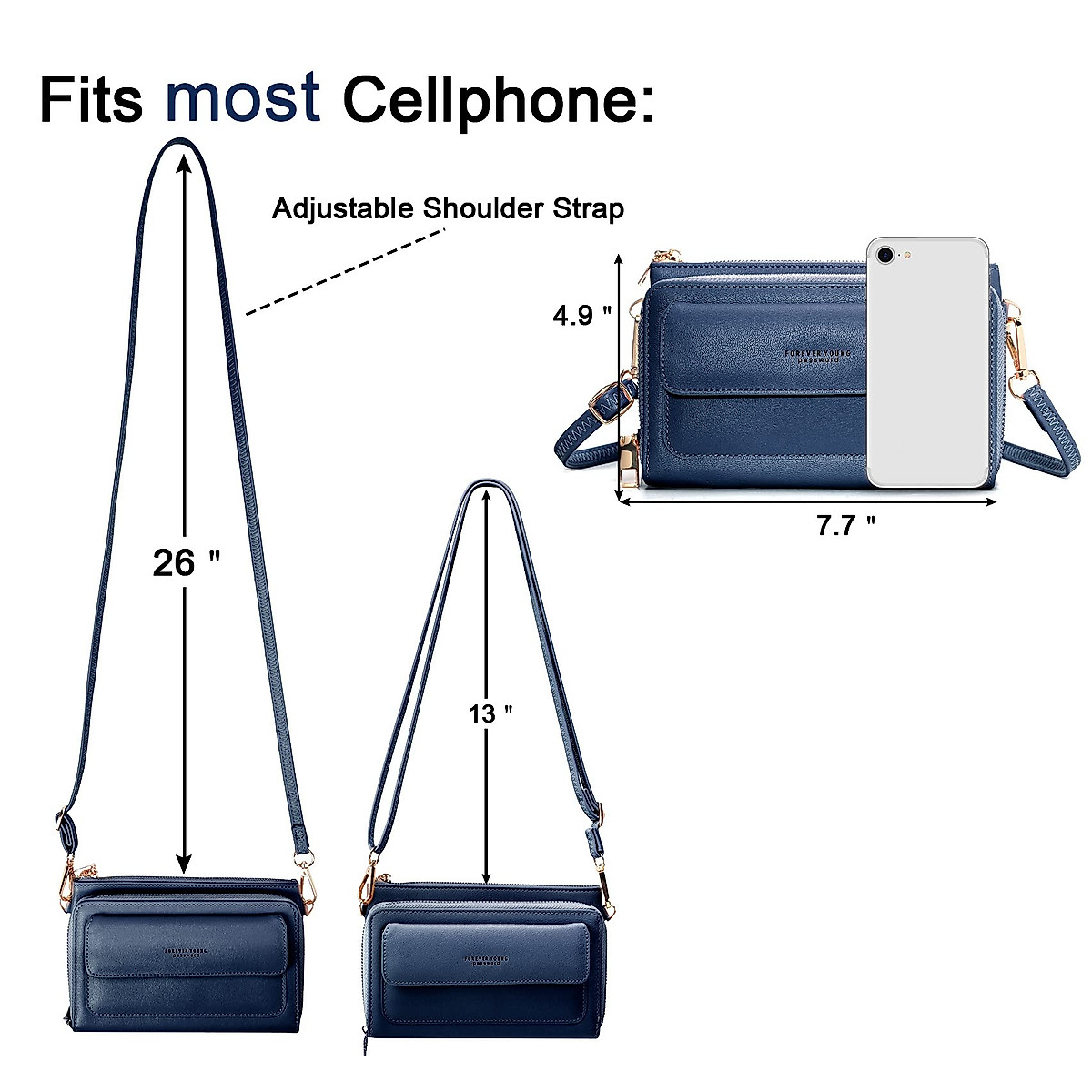 Free Yoka Small Crossbody Bags Purse for Women Cell Phone Handbags Women's Fashion Shoulder Bag and Card Holder Wallet Navy Blue