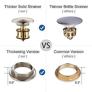 HOMELODY Vessel Sink Drain, 1 5/8" Bathroom Sink Drain with Removable Brass Strainer Basket, Anti-clogging Pop Up Drain Stopper Brushed Nickel without Overflow, HL8018ABN