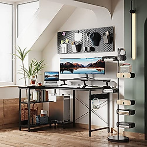 ODK Small L Shaped Desk, 48 inch Corner Desk with Reversible Storage Shelves, Computer Desk with Monitor Shelf and PC Stand for Home Office, Gaming Desk with Headphone Hooks, Black