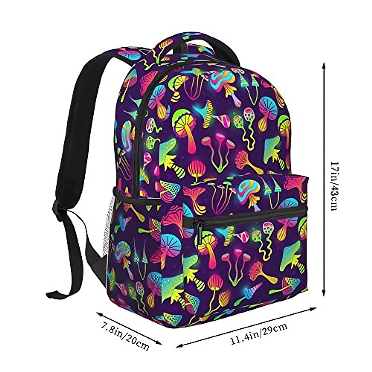 OPZAEUV Cute Mushroom Backpack for Women Men 17 Inch Colorful Mushroom Print Backpack Casual Travel Laptop Backpack