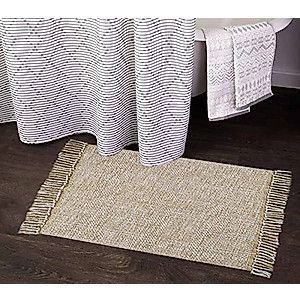 Boho Bathroom Rug 2'x 3', Khaki/Cream Hand- Woven Cotton Reversible Small Entryway Rug with Tassels Machine Washable Rug for Kitchen/Laundry/Doorway Porch Throw Floor Mat