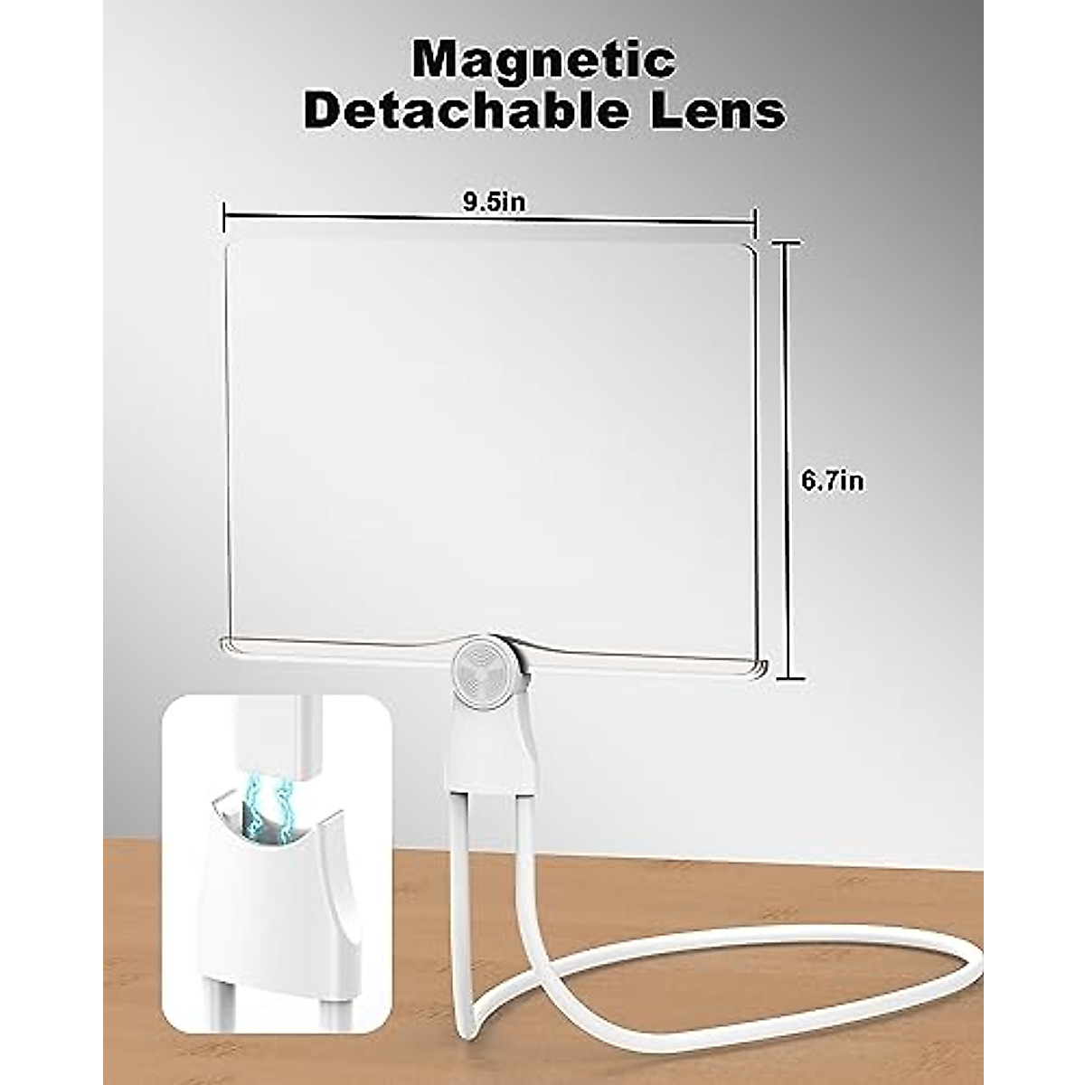 5X Hands Free Magnifying Glass for Reading.6.7" x 9.5"Large Full Book Page Magnifier for Neck Wear. Magnifier for Reading,Sewing, Cross Stitch, Inspection (White)