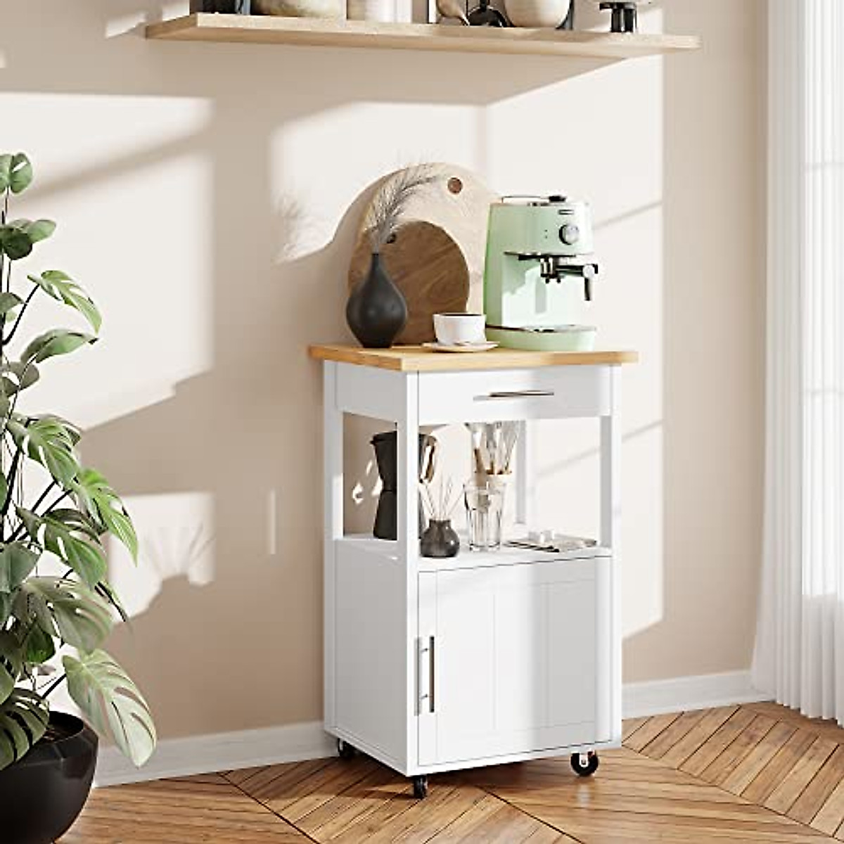 JY QAQA 22" Kitchen Island on Wheels with Storage Cabinet Kitchen Cart Cabinet with Shelves, Cart Handle for Towel Rack or Free Mobility, Portable Islands for Kitchen,White