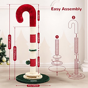 Globlazer Xmas32 Christmas Cat Scratching Posts for Indoor Cats Adults, 32 inch Xmas Cat Scratching Post Cat Scratcher Sisal Large Cat Scratching Post with Modern Wooden Ball Tracking Interactive Toys