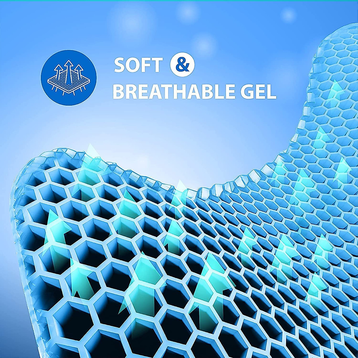 Full Gel Coccyx Seat Cushion Egg Gel Cushions Office Chair Cushion Car Seat Cushion for Back Sciatica Hip Tailbone Pain - Butt Pillow Chair Pad for Wheelchair Desk Pain Relief Long Trips Blue