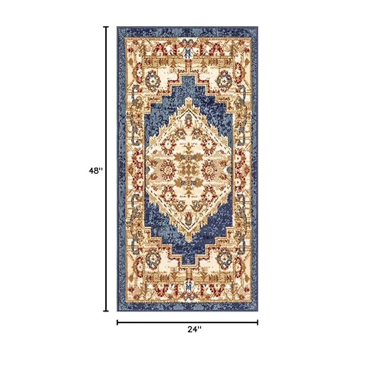 Nourison Grafix Vintage Navy Gold 2' x 4' Area -Rug, Easy -Cleaning, Non Shedding, Bed Room, Living Room, Dining Room, Kitchen (2x4)