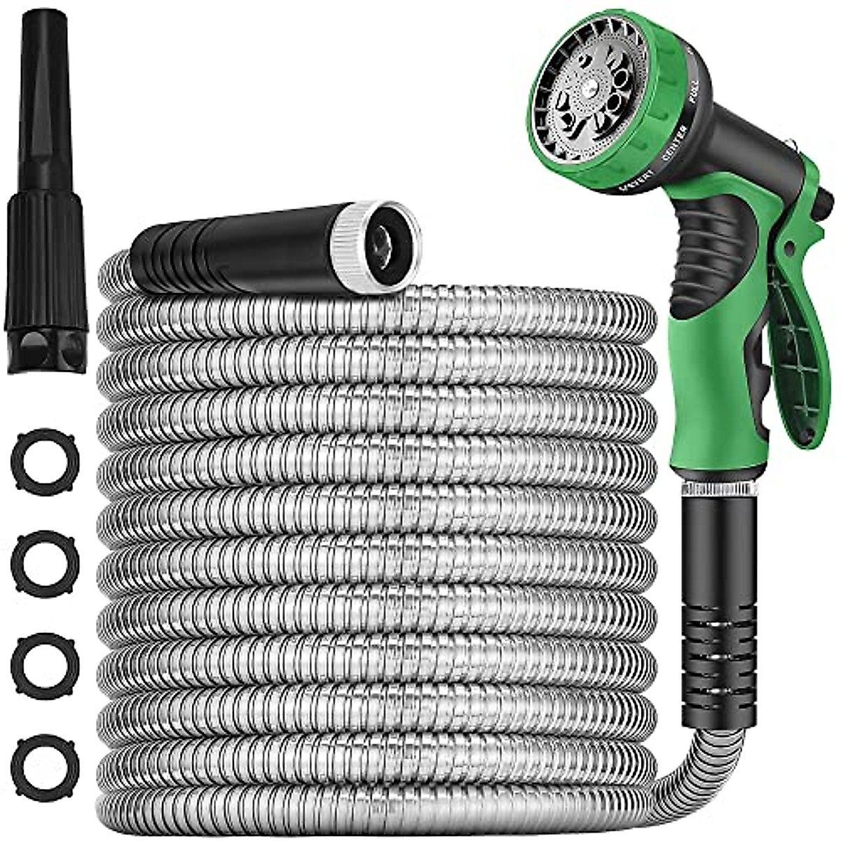 200 ft Garden Hose -Metal Water hose with Nozzle &10 Function Sprayer,Flexible, Heavy Duty,No Kink& Tangle, Lightweight, 304 Stainless Steel Car Washing Hoses Pipe for Outdoor,Yard