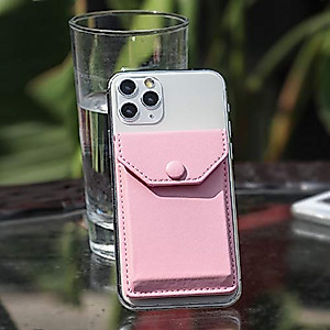 Adhesive Phone Wallet & RFID Blocking Sleeve, YUNCE Cell Phone slim Leather Wallet, Pink Stick On Card holder Universally fits most Cell Phones &Cases, Credit Card Holder Pocket Wallet for Women Girls