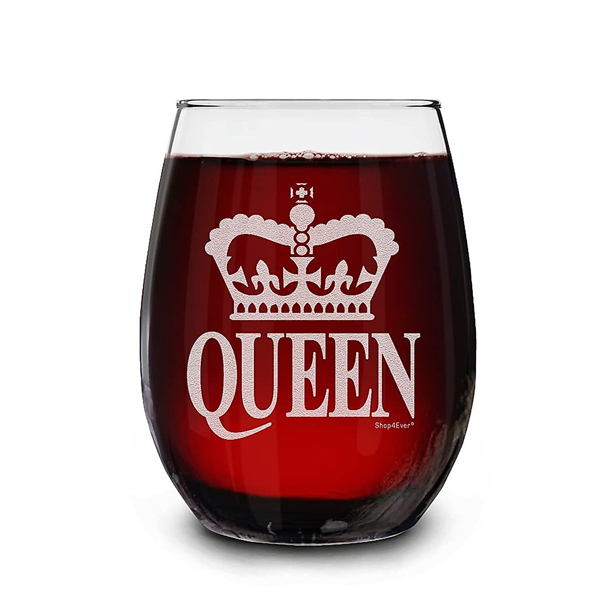 shop4ever Crown Queen Laser Engraved Stemless Wine Glass