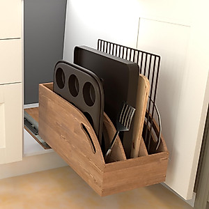 DINDON Pull Out Cabinet Organizer for Pans, Pot lid, Cookie Sheet, Cutting Board, Baking Tray, Slide Out Kitchen Cabinet Storage Organizer, 10.5''W X 21"D X 10.6"H, Wood