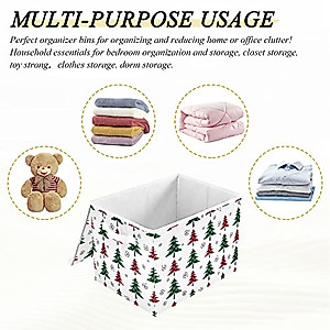 WIHVE Storage Bin with Lids Christmas Tree Plaid Snowflake Foldable Storage Boxes with Handles