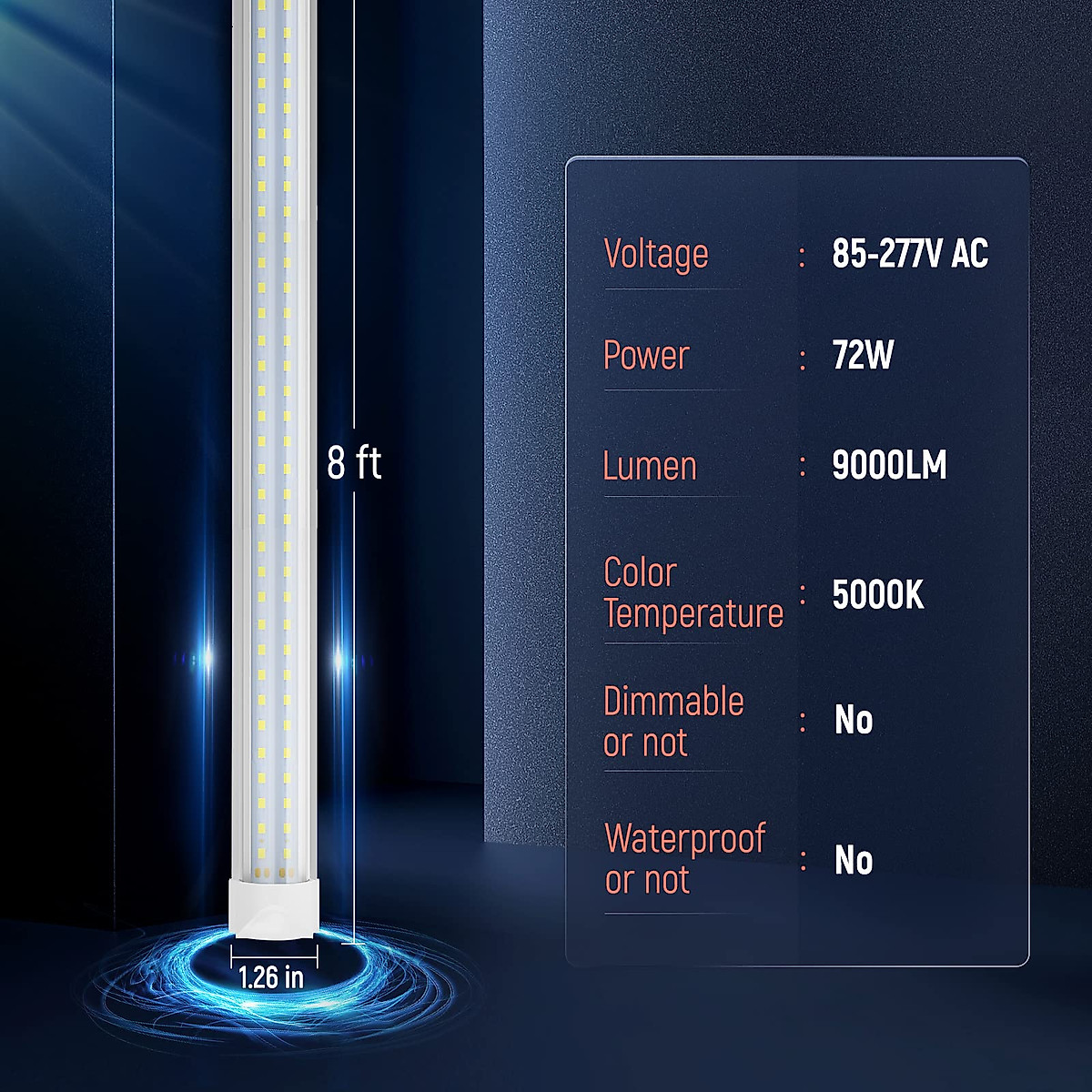 SHINESTAR 12-Pack LED Shop Light 8FT, 72w 9000LM 5000K Daylight, Linkable T8 Tube Lights for Garage, Workshop, Basement, Plug and Play