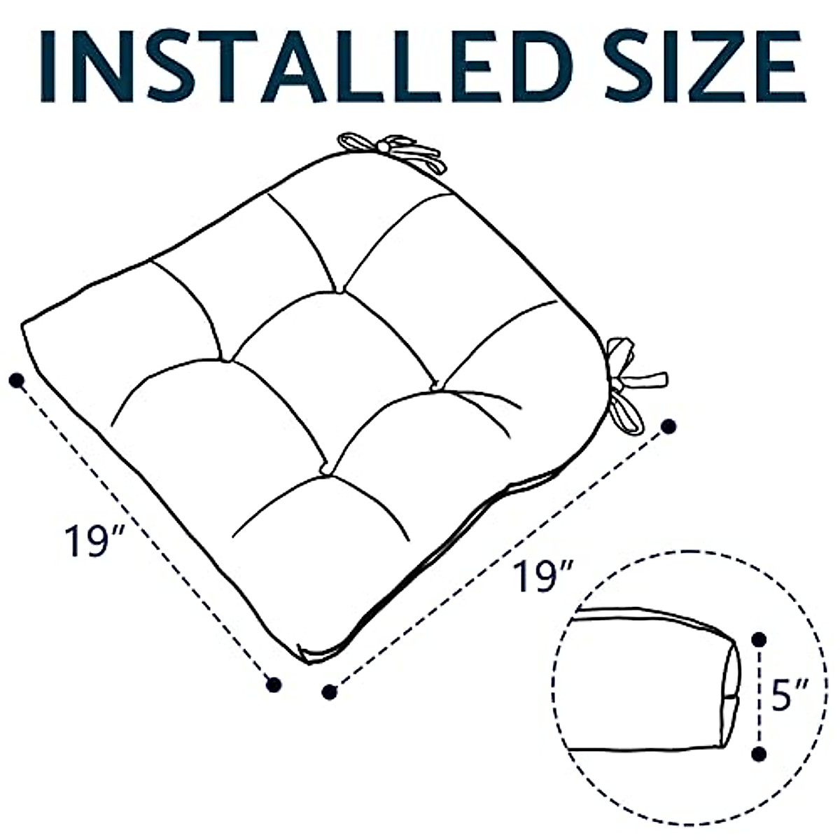 TWLEAR Indoor/Outdoor Wicker Chair Cushions, U-Shape Tufted Patio Seat Cushions All Weather for Outdoor Furniture Home Garden Office Chair Use, 19”x19”x5”, 2 Pack, Blue Calliopsis