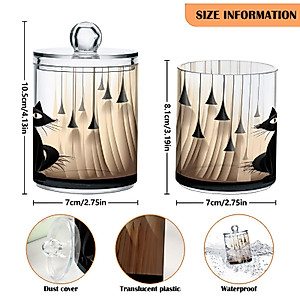 Wassud Cute Black Cat Qtip Holder Dispenser Clear Apothecary Jars with Lids Bathroom Organizers and Storage Canister for Swabs Balls Bathroom Accessories 2 Pack