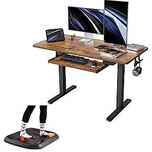 FEZIBO Height Adjustable Desk with Keyboard Tray and Anti Fatigue Mat