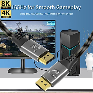 CableDeconn 5M 16FT DisplayPort 1.4 Cable 8K@60Hz 4K@144Hz High Speed 32.4Gbps HDCP 3D Slim and Flexible DP to DP Cable