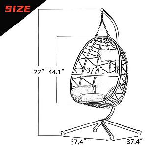 SEGMART Hanging Egg Chair with Stand and UV Resistant Cushion, Indoor Outdoor Wicker Swing Egg Chair, Hammock Egg Basket Chair for bedrooms, Balcony,Patio,Garden (Red)