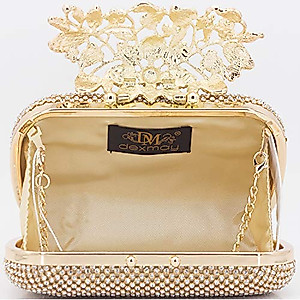 Dexmay Luxury Flower Women Clutch Purse Rhinestone Crystal Evening Bag for Wedding Party Gold