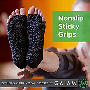Gaiam Grippy Studio Yoga Socks for Extra Grip in Standard or Hot Yoga, Barre, Pilates, Ballet or at Home for Added Balance and Stability, Black, Small-Medium, One Size