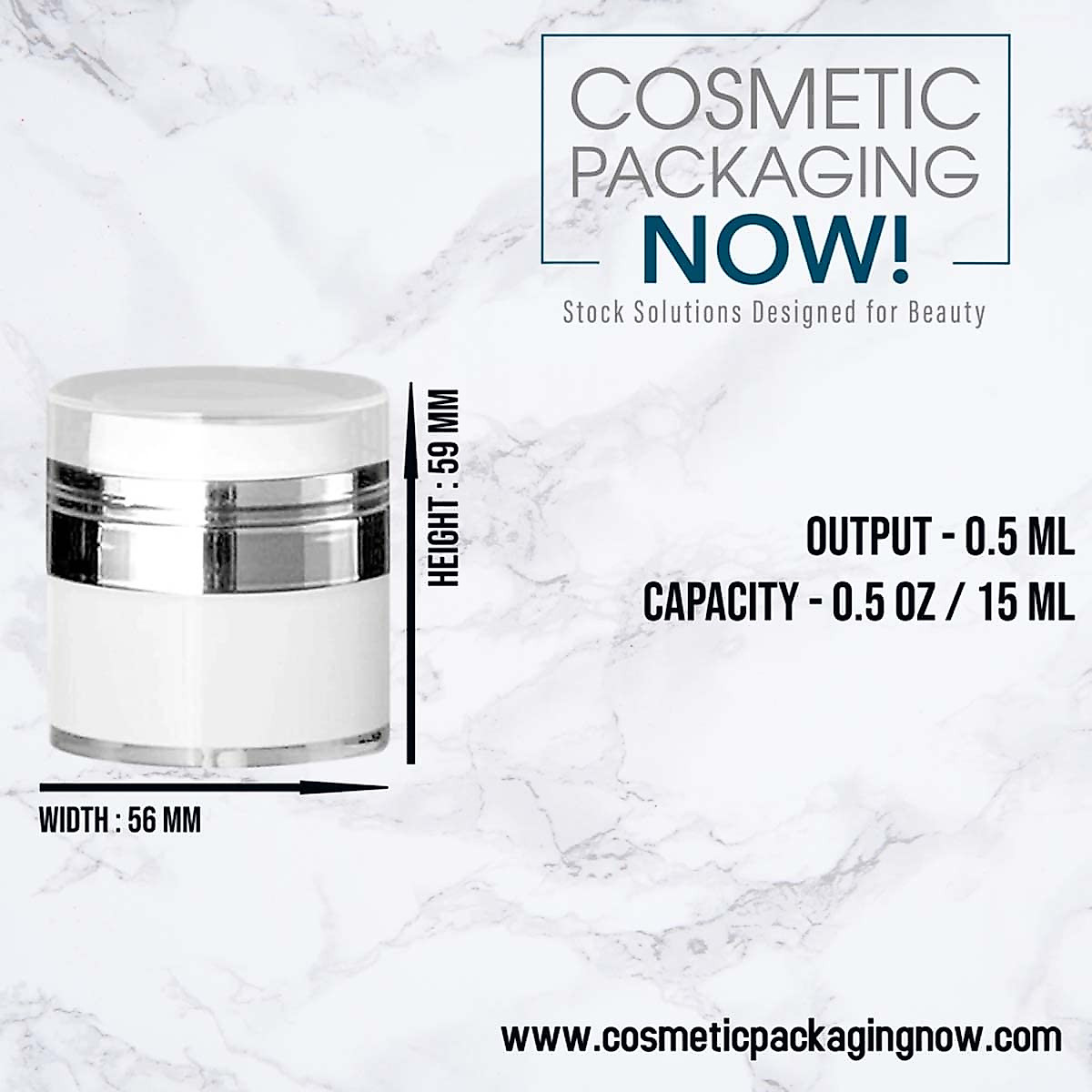 Cosmetic Packaging Now Echo Airless Jar (15ML, Shiny Silver Collar)
