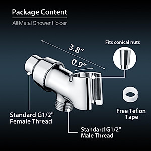 BRIGHT SHOWERS Shower Head Holder All Metal Handheld Shower Head Holder, Brass Adjustable Shower Arm Mount Bracket, Chrome