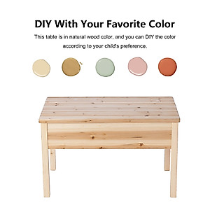 Tiuekes Kid’s Table, Wooden Indoor Sensory Table with Storage, Multi-Functional Activity Play Table with Foldable Tabletop (Natural Wood Color)