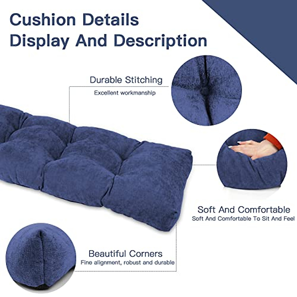 ROFIELTY Bench Cushion 45x18 inch, Patio Furniture Cushions, Indoor/Outdoor Anti-Slip Tufted Swing Seat Cushion, Bench Cushion for Multi-Scene use. (45x18x4 inch, Dark Blue)