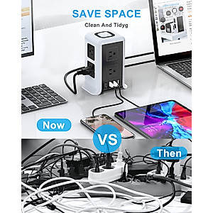 Surge Protector Power Strip 16.4FT/5M 8 Outlet 4 USB Ports Power Strip with Long Cord Outlet Surge Protector Tower Power Strip with USB Plug Lead Extension Cord