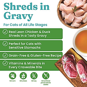 Solid Gold Canned Cat Food - Nature's Harmony Wet Cat Food Shreds in Gravy - Grain & Gluten Free Cat Wet Food Made with Real Chicken & Duck for Sensitive Stomach Support & Digestive Health - 24 Pack