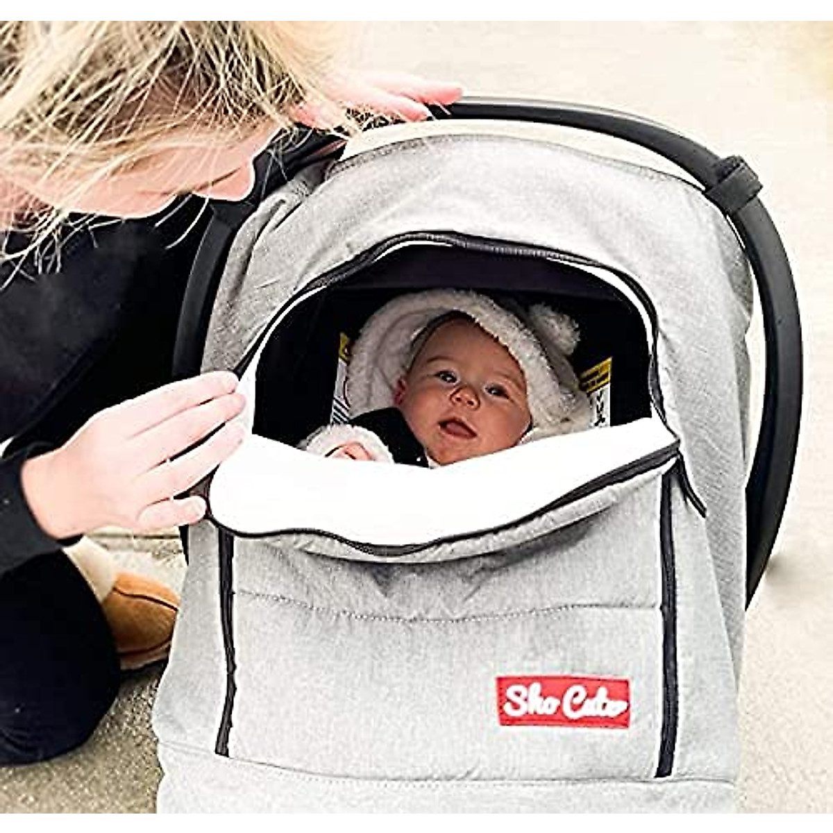 Sho Cute - Winter Baby Car Seat Cover for Boys Girls | Polar Fleece Newborn Cozy Carrier Covers I Warm Infant Carseat Canopy for Babies | Perfect for Cold Weather of Spring Fall and Winter | Soft Grey