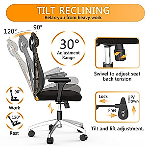 Ergonomic Office Chair, High Back Desk Chair, Adjustable Headrest with 3D Armrest Chair, Lumbar Support and Tilt Function with 120° Rocking Computer Chair for Home or Office