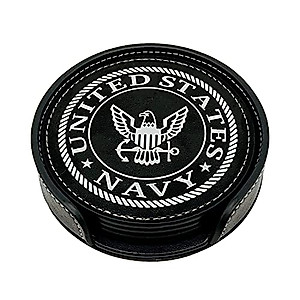 USN Coasters Set - 4 Navy Drink Coasters for Home, Bar, Office or Car (Navy)