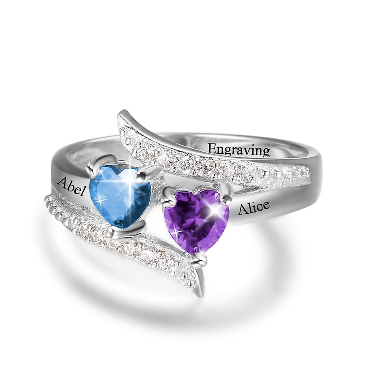 Lam Hub Fong Personalized Mothers Day Gifts Birthstone Rings for Women Mother Daughter Promise Rings for Her Custom Engagement Name Rings for Her Girlfriend Wife (2 Birthstones-1, 5)