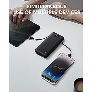 VRURC Portable Charger Built-in Cables and AC Wall Plug, USB C Power Bank 10000mAh, [2023 Upgraded Version] Phone Charger Compact Lightweight External Battery Pack for Smart Phones, Tablets etc-Black