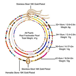 Wellike Colorful Beaded Necklace for Women Real Freshwater Pearl Beaded Choker, Dainty Gold Necklaces for Teen Girls 18K Gold Trendy Y2K Jewelry Gifts for Summer