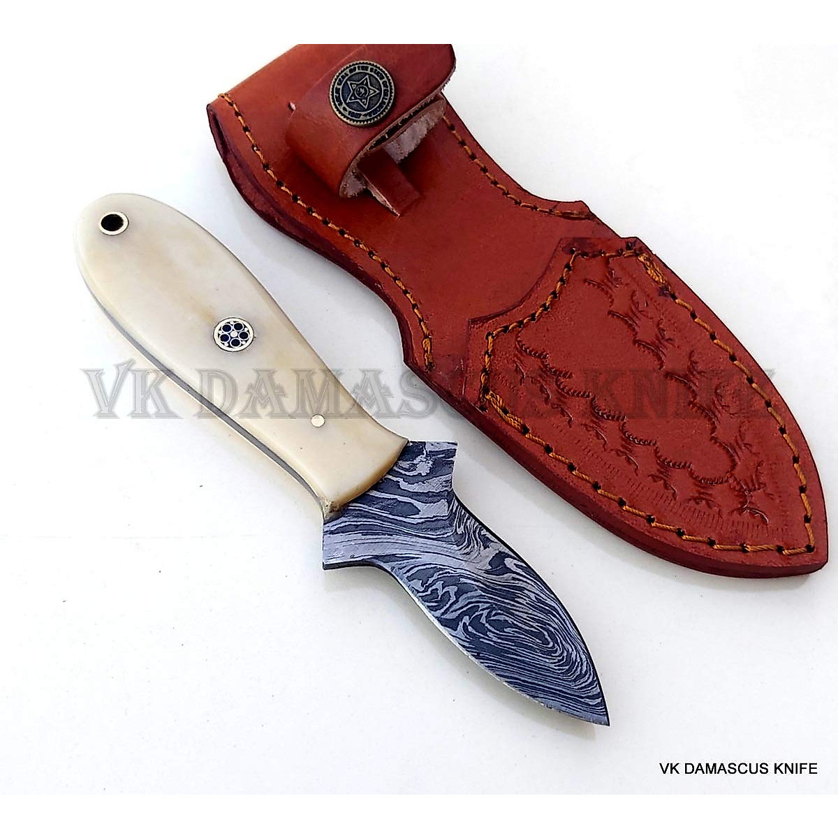 JNR Traders Oyster Knife, Oyster Shucking Knife, 6.5 Inch Oyster Shucker Tool with Sheath, Damascus Steel Blade Handmade Bone Handle 3521