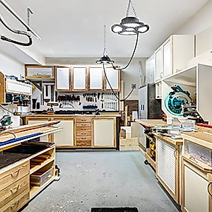 FREELICHT 4 Pack LED Garage Lights with Plug, 90W 9000LM Hanging Deformable Garage Ceiling Lighting 6500K with 4+1 Adjustable Panels, Corded Linkable Shop Light for Basement, Barn, Workbench