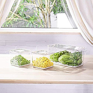 blitzlabs Fridge Food Storage Bin Containers Keeper Produce Saver, Stackable Organizer Bins Baskets with Lids and Removable Drain Tray for Veggie, Berry, Fruits and Vegetables, Set of 3