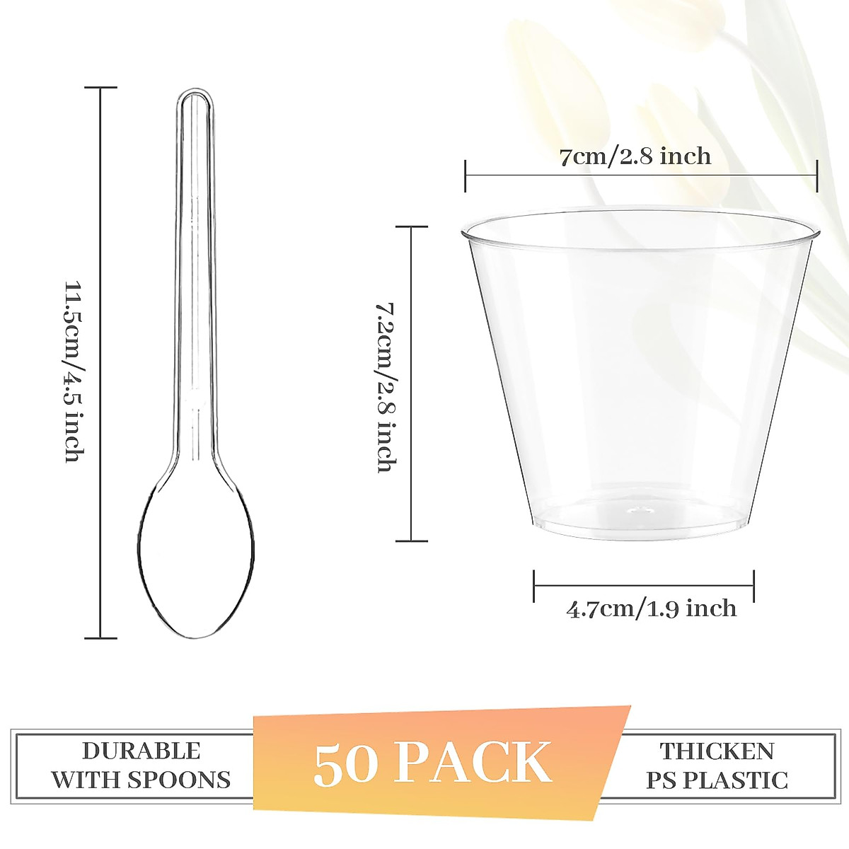 TOFLEN 50 Pack 5 oz Mini Dessert Cups with Spoons, Round Cake Cups Party Serving Cups for Parfait, Appetizers, Cocktails, Dessert Shooters & Dessert Shot Glasses