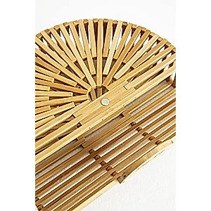 RULER TRUTH Handwoven Bamboo Bag Natural Shoulder Bag with Leather Straps Women's Handmade Straw Purse