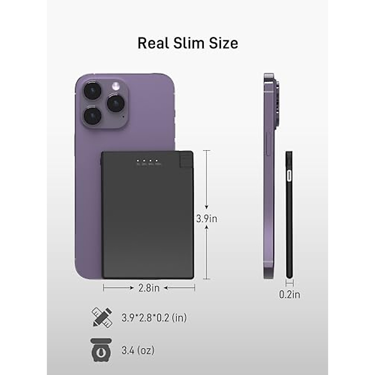 Auskang Portable Charger with Built-in Lightning Cable (MFi Apple Certified) 3500mAh Slim Power Bank Compatible with iPhone 14/13/12/11/X/8/7/6/5 SE Series