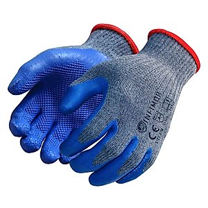 Infimor Work Gloves for Men 6 Pairs Large, Rubber Latex Texture Coated Safety Gloves, Heavy Duty Mechanic Gloves with Grip