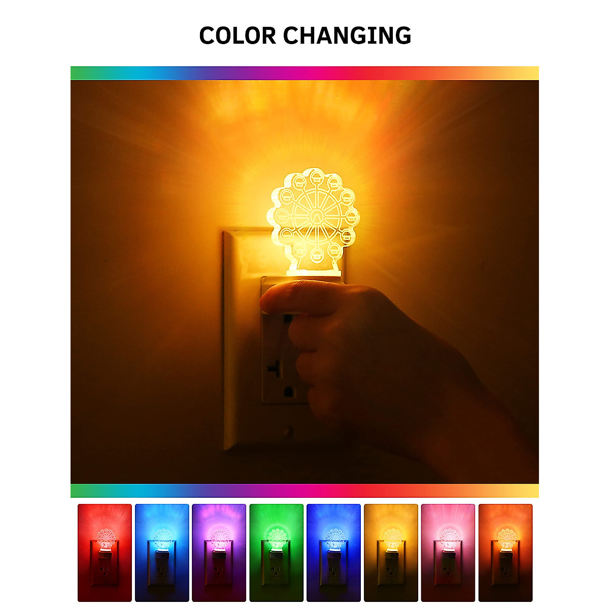 Plug in Night Light,Specmsky Ferris Wheel Night Light for Kids,3 lighting Modes RGB Night Lamp,Multi-Color Changing,LED Night Light with Dusk to Dawn Sensor for Nursery,Bedroom,Stairs,Kids' Room Decor