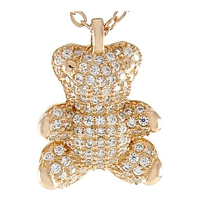 AFFY Teddy Bear Pendant Necklace in 14k Rose Gold Over Sterling Silver Round Cut White Cubic Zirconia
