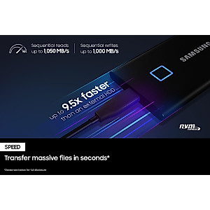 Samsung T7 Touch Portable SSD - 1 TB - USB 3.2 Gen.2 External SSD Metallic Black (MU-PC1T0K/WW)