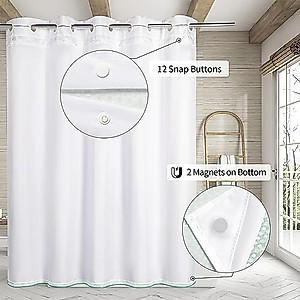 MitoVilla No Hooks Needed Teal Ombre Shower Curtain with Snap-in Liner, Turquoise Modern Waffle Weave Heavy Duty Fabric Cloth Shower Curtain for Luxury Neutral Hotel Spa Bathroom Decor, 72 x 74