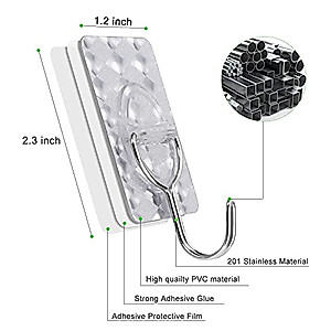 Diesisa Adhesive Wall Hooks Sticky Hooks for Hanging, 8 Packs Adhesive Hooks Reusable Seamless Wall Hook for 13Lb(Max) for Kitchen Bathroom Ceiling - Silver
