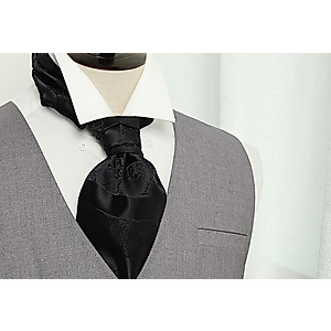 HISDERN Men's Cravats Black Ascot Ties for Men Paisley and Pocket Square Set Woven Classic Floral Ascot Scarf for Men Handkerchief Wedding Party